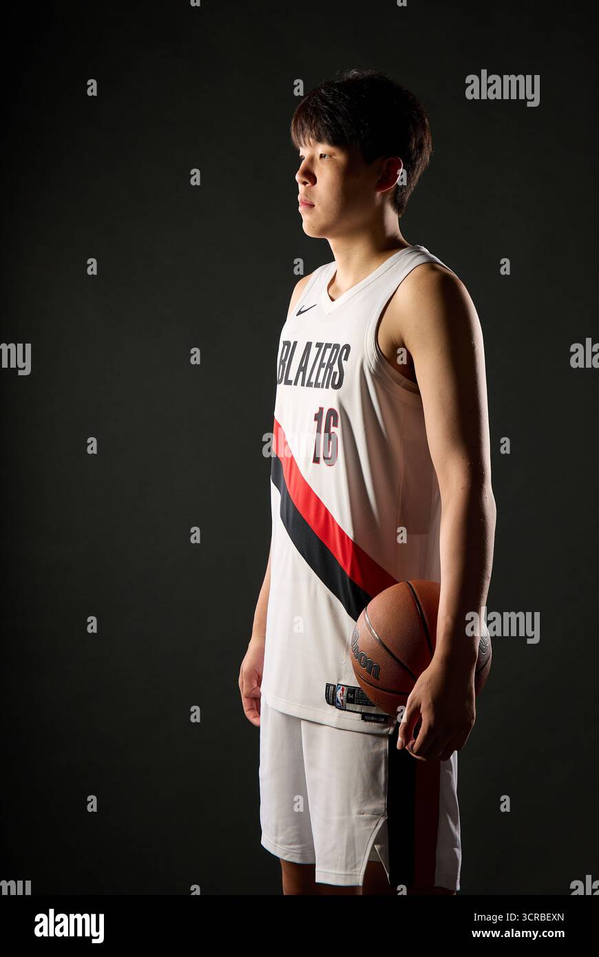 Portland Trail Blazers center Yang Hansen poses for photos during the ...