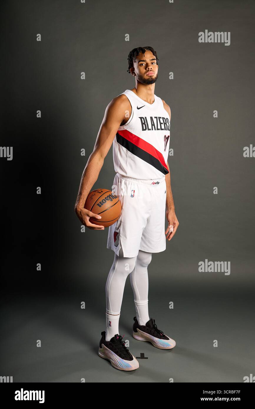 Portland Trail Blazers guard Rayan Rupert poses for photos during the ...