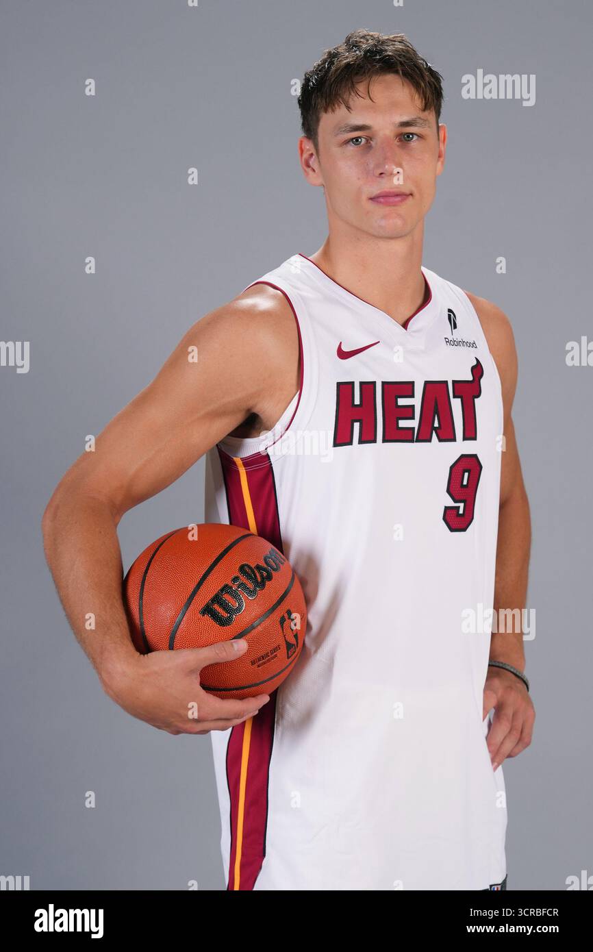 Miami Heat guard Pelle Larsson (9) poses for a photo during the NBA ...