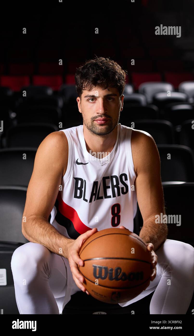 Portland Trail Blazers forward Deni Avdija poses for photos during the ...