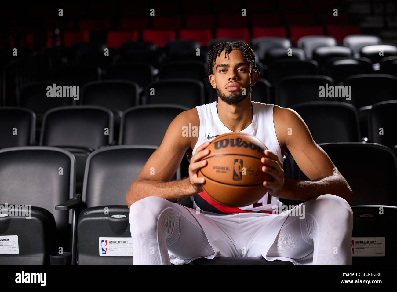 Portland Trail Blazers guard Rayan Rupert poses for photos during the ...