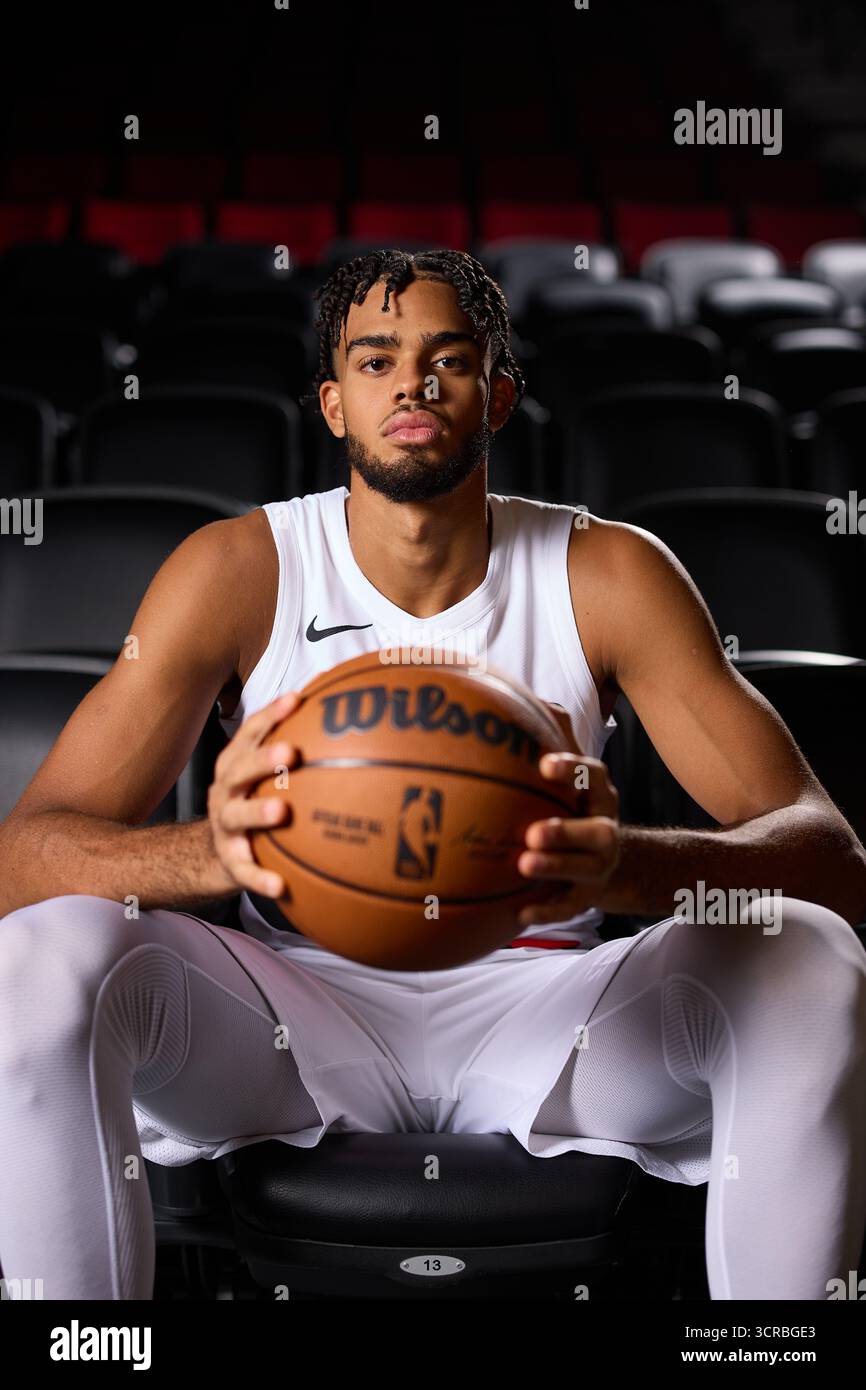 Portland Trail Blazers guard Rayan Rupert poses for photos during the ...