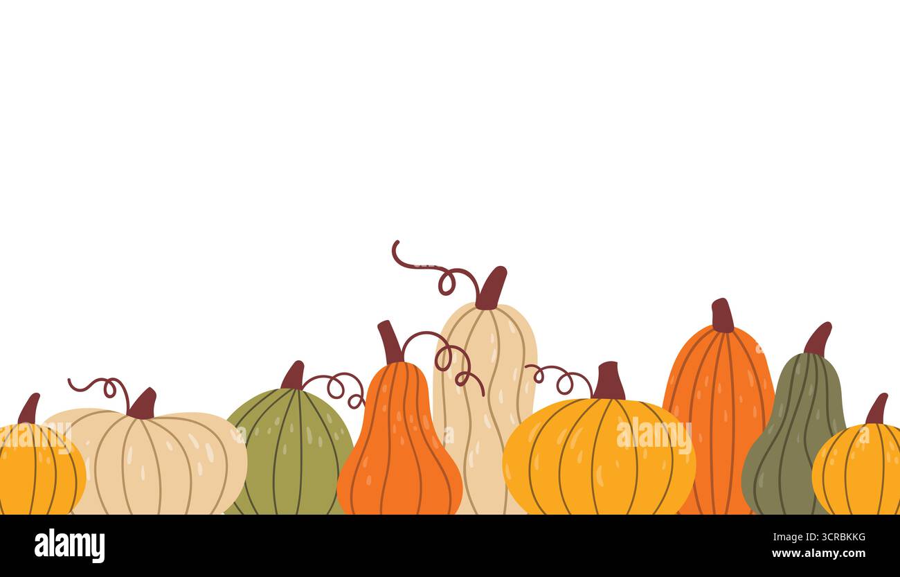 Cute autumn pumpkin border frame on white background in flat cartoon ...