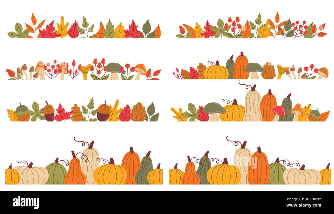 Autumn pumpkins collection border Cut Out Stock Images & Pictures - Alamy
