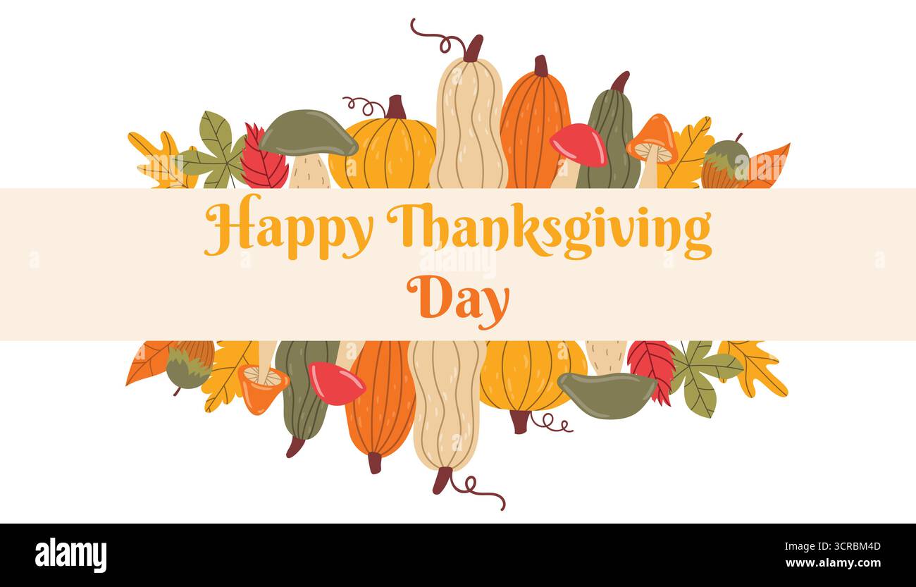 Happy Thanksgiving poster with top and bottom borders of pumpkins ...