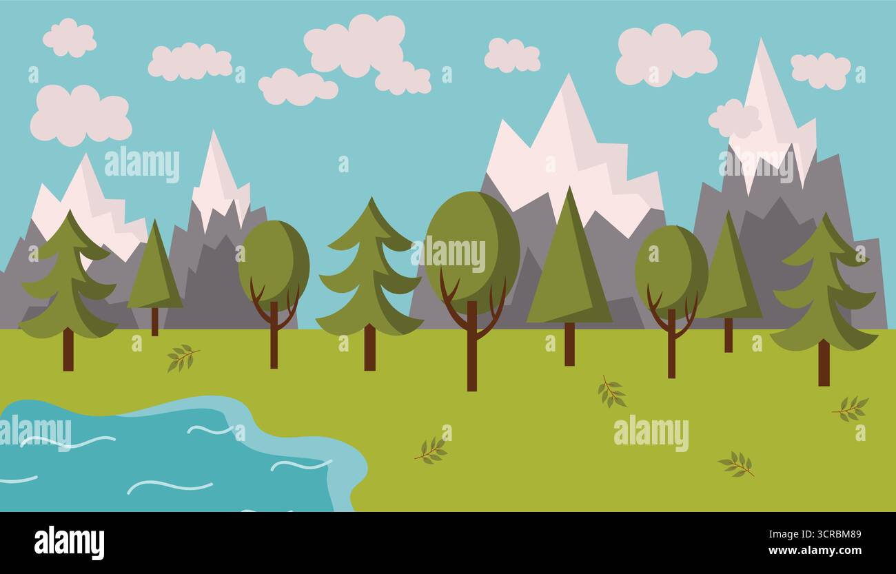 Green trees lake in Stock Vector Images - Alamy