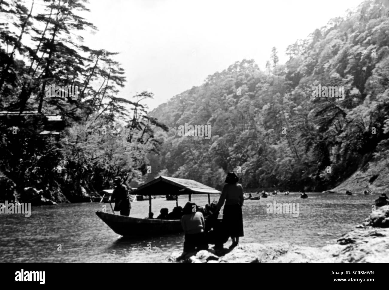 Vintage photo of a yakatabune (houseboat) at Arashiyama in Kyoto, Japan ...