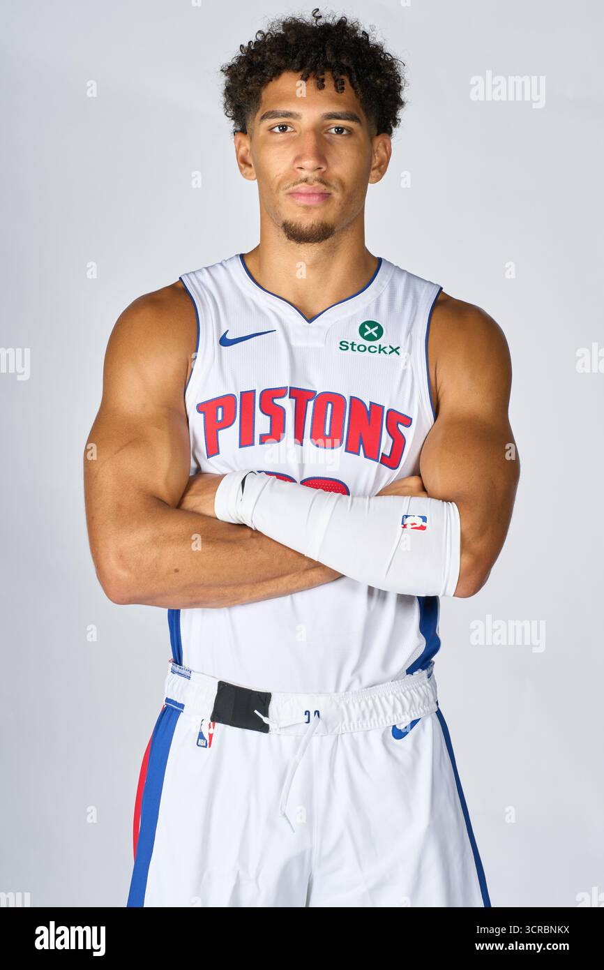 Detroit Pistons guard Colby Jones poses for a photo during the NBA ...