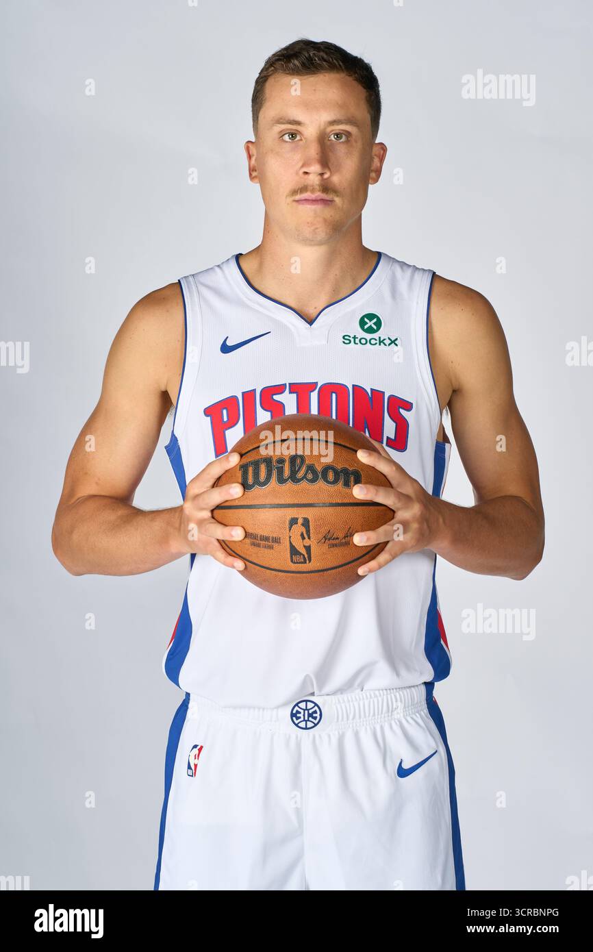 Detroit Pistons forward Duncan Robinson poses for a photo during the ...