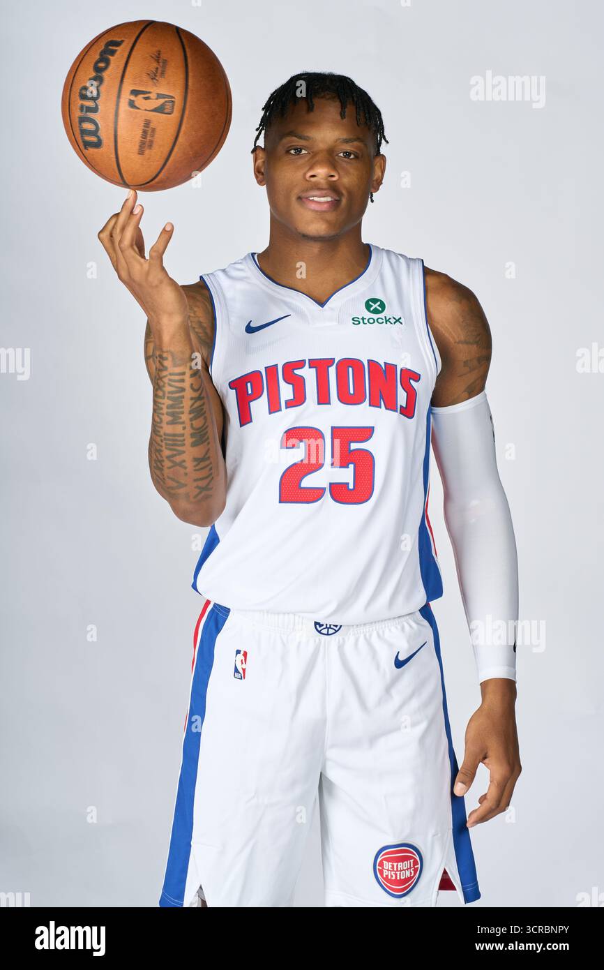 Detroit Pistons guard Marcus Sasser poses for a photo during the NBA ...