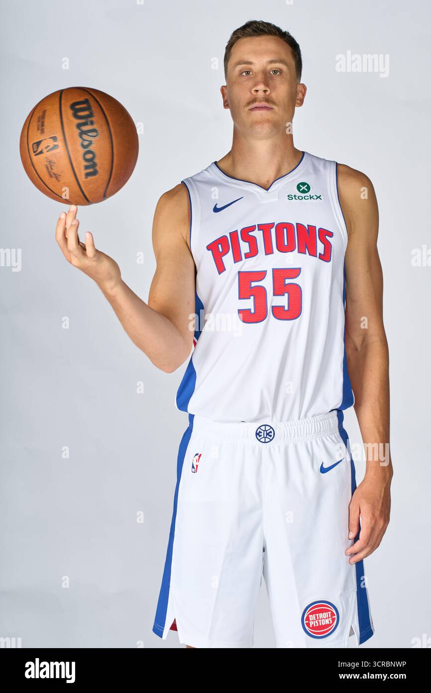 Detroit Pistons forward Duncan Robinson poses for a photo during the ...