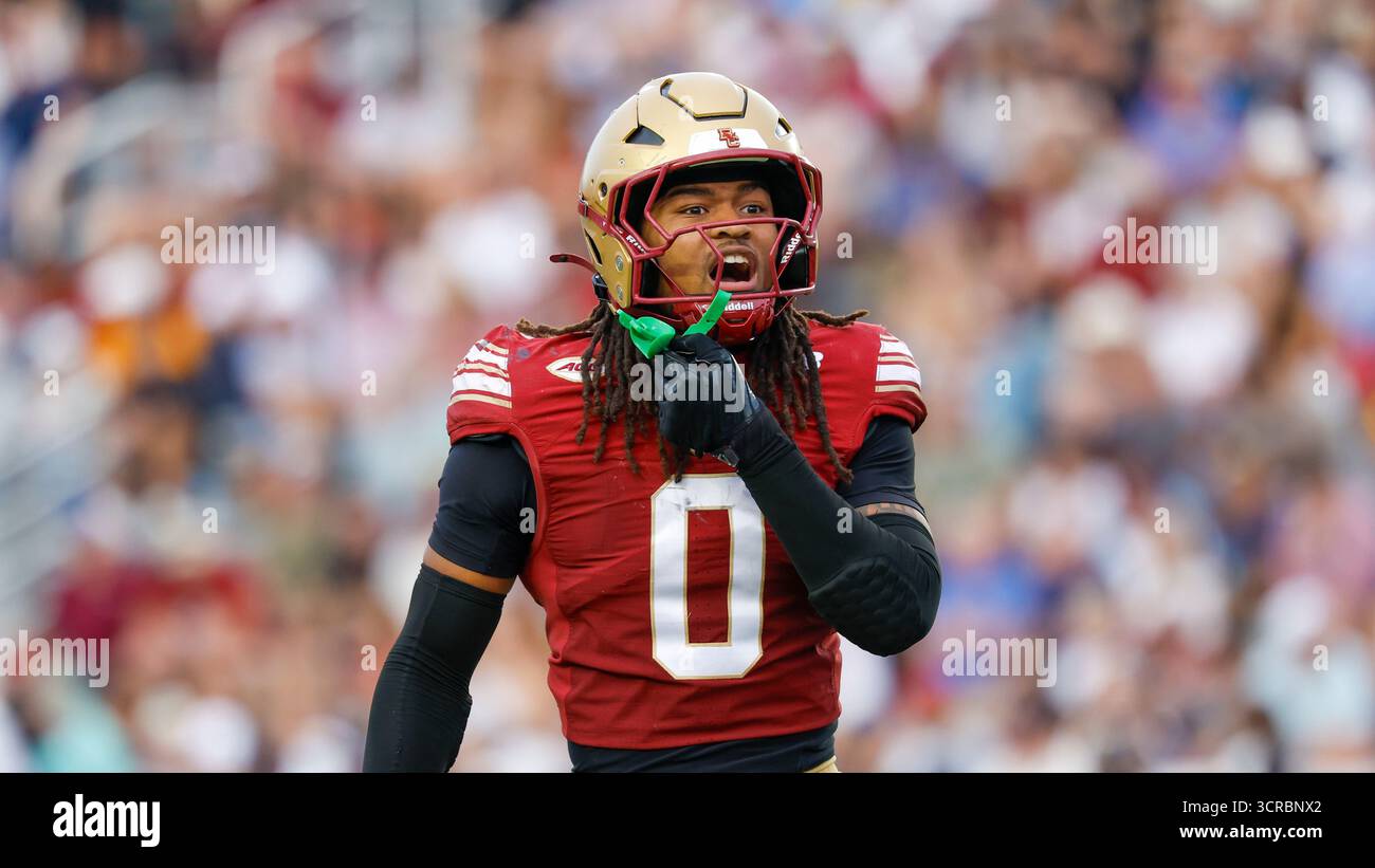 Boston College defensive back Omar Thornton (0) reacts during the ...