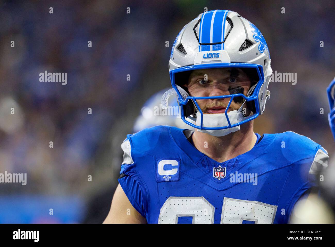 Detroit Lions defensive end Aidan Hutchinson (97) look on from the ...