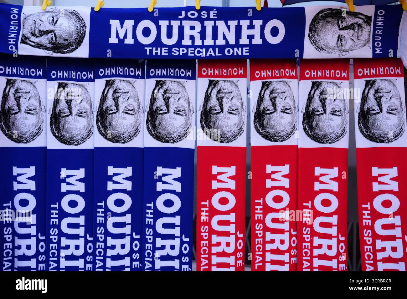 Scarves with former Chelsea and current Benfica manager Jose Mourinho ...