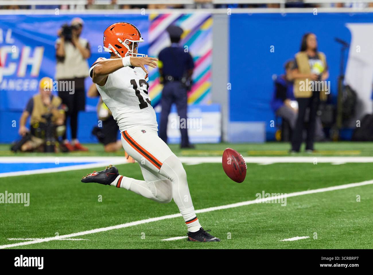 Cleveland Browns punter Corey Bojorquez (13) punts against the Detroit ...