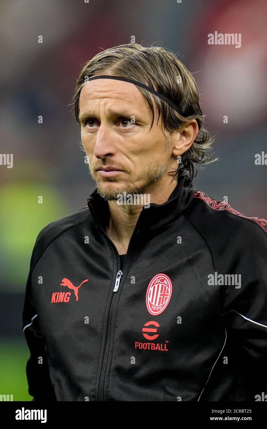 Luka Modric of AC Milan looks on during the Serie A Enilive match ...