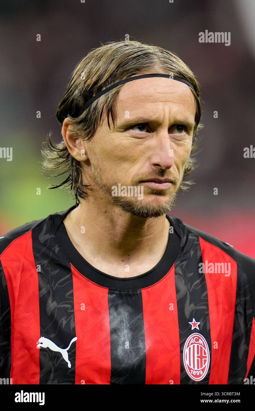 Luka Modric of AC Milan looks on during the Serie A Enilive match ...