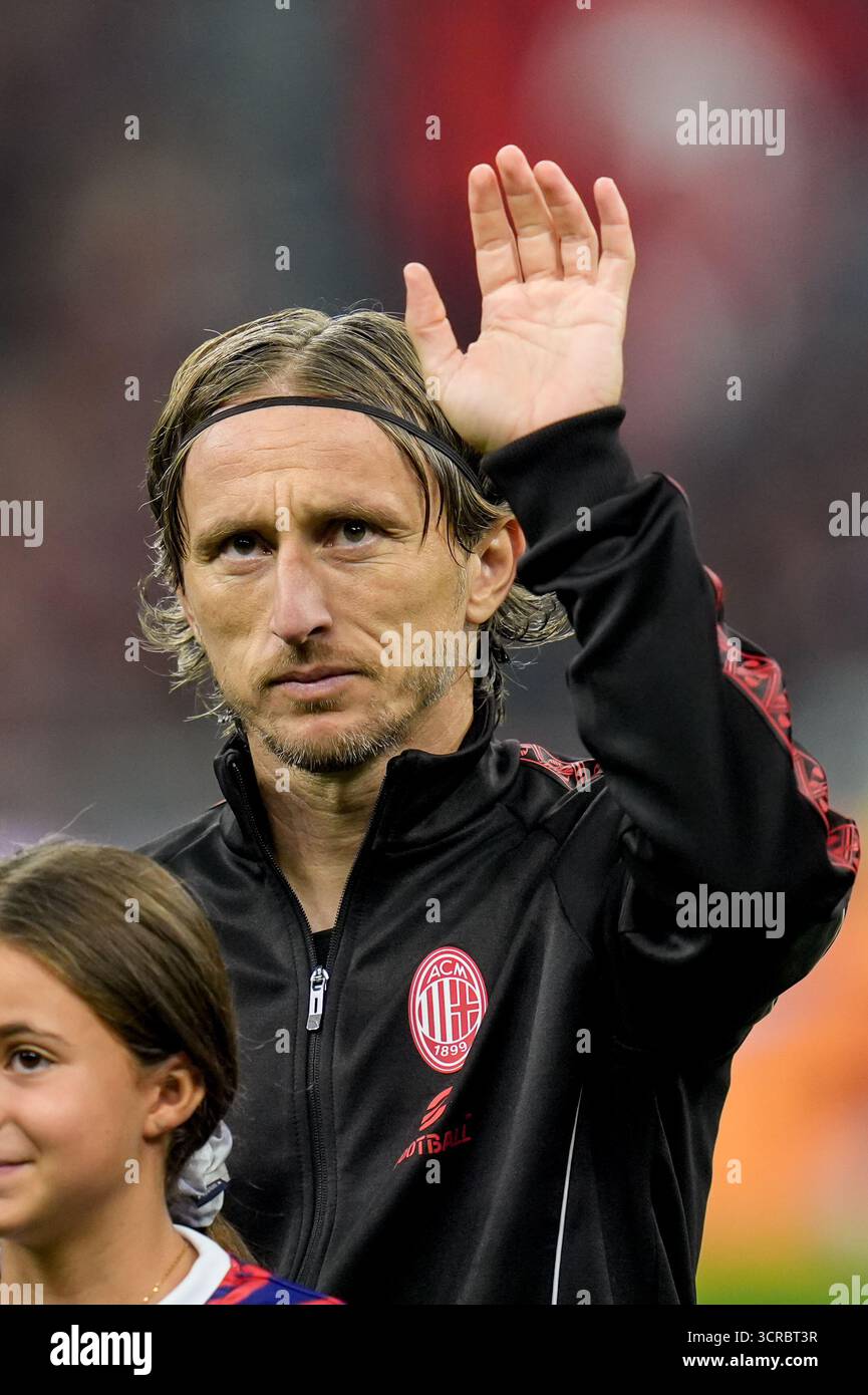 Luka Modric of AC Milan gestures during the Serie A Enilive match ...