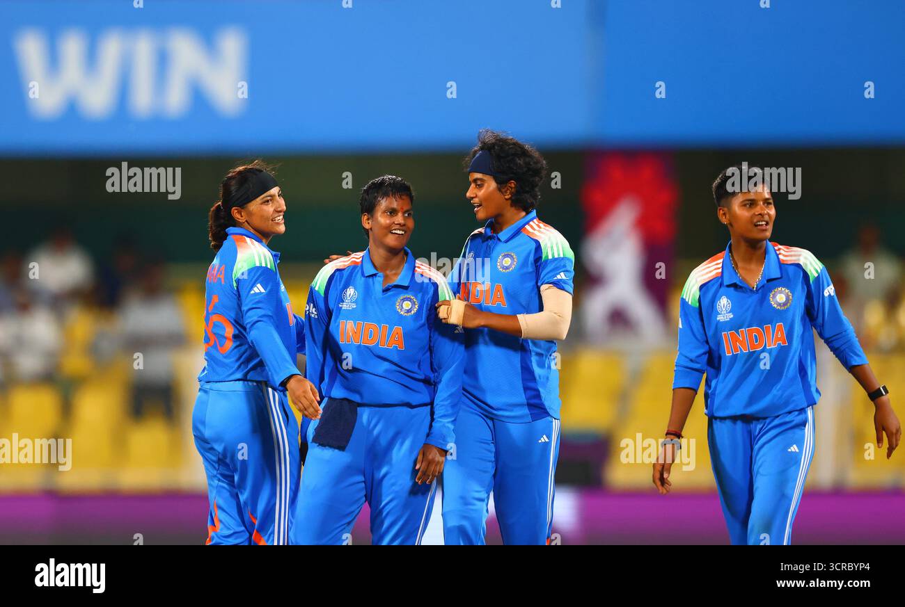 Depti Sharma of India celebrating with team India after bowl ot Chamari ...