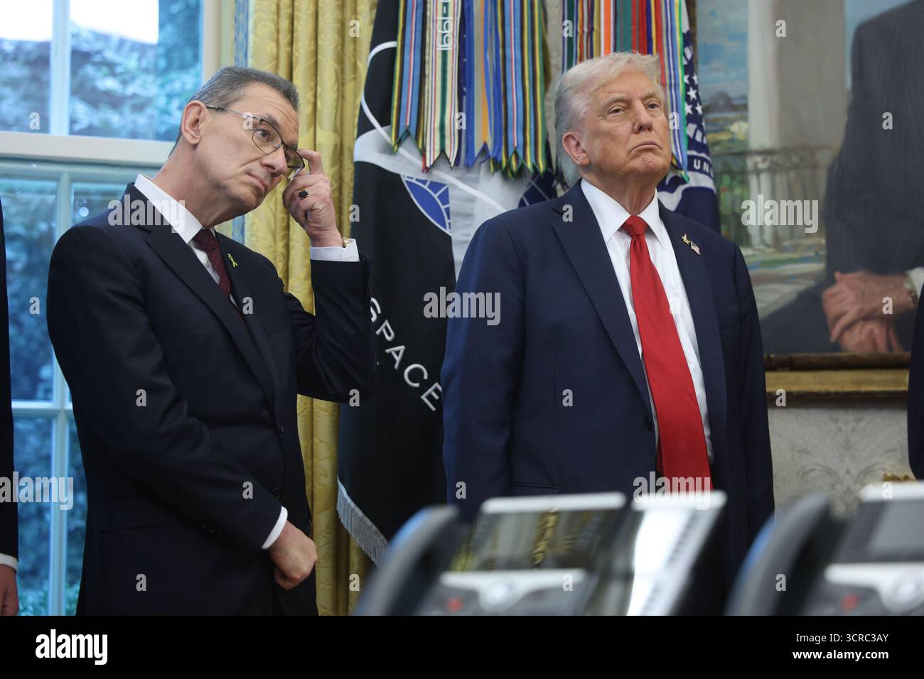 Pfizer CEO Albert Bourla, left, and President Donald Trump during an ...