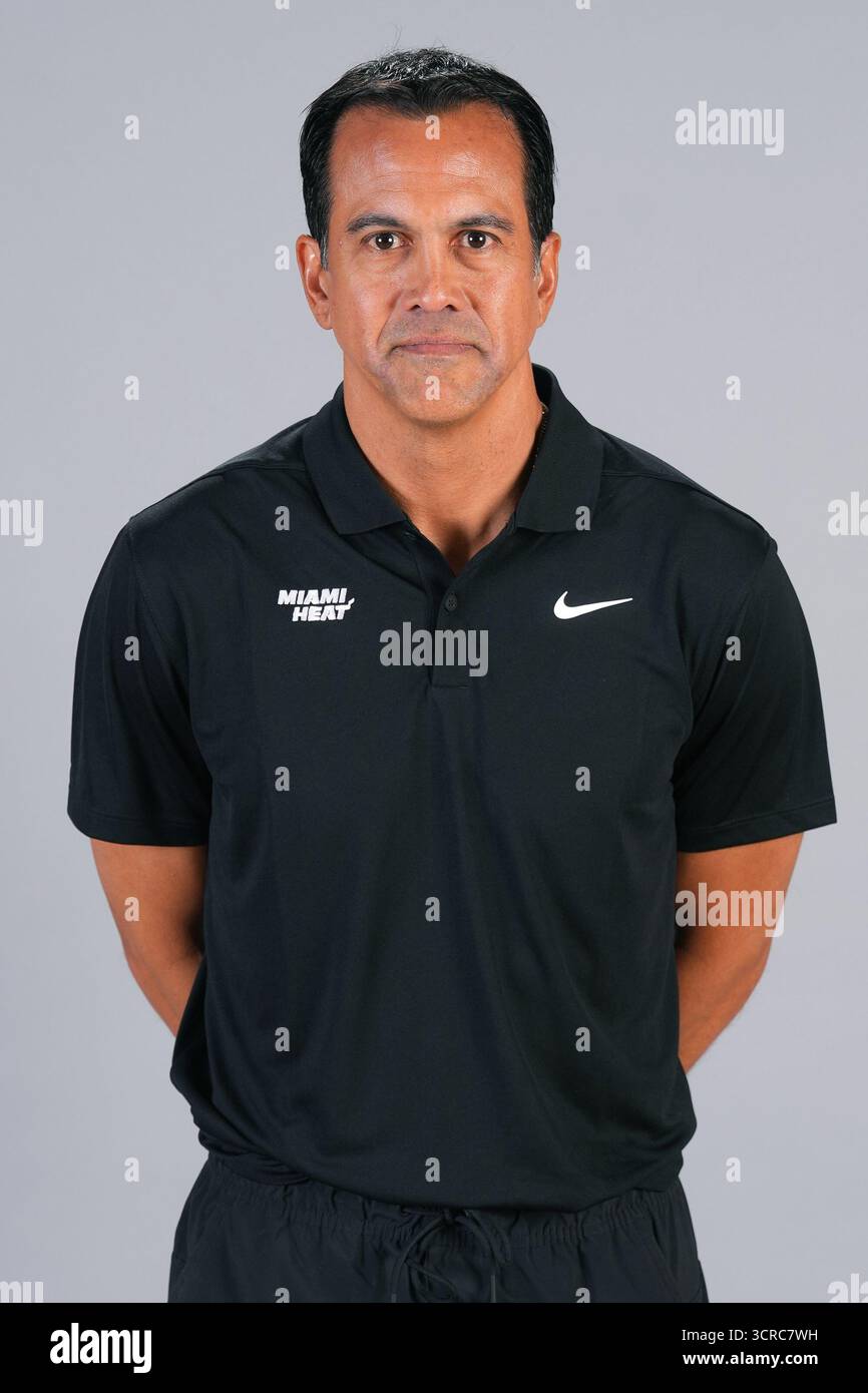 Miami Heat head coach Erik Spoelstra poses for a photo during the NBA basketball team's media ...