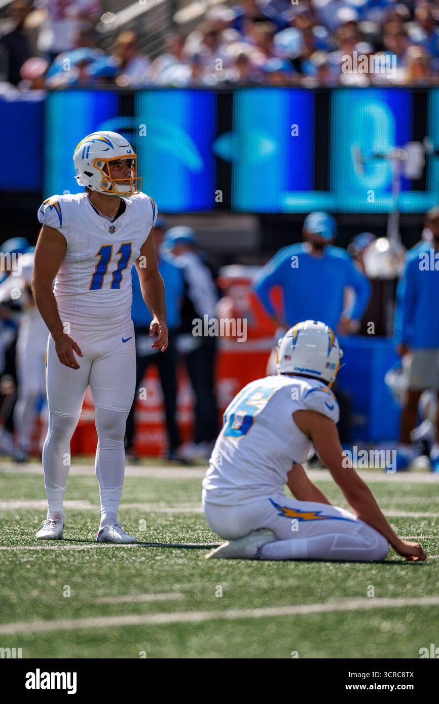 Los Angeles Chargers kicker Cameron Dicker (11) lines up for a field ...