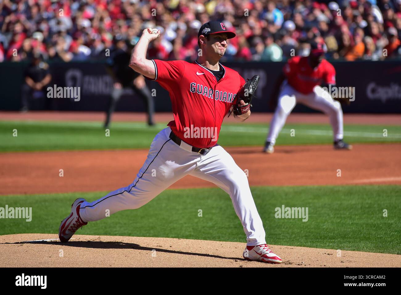 Cleveland Guardians starting pitcher Gavin Williams throws during the ...