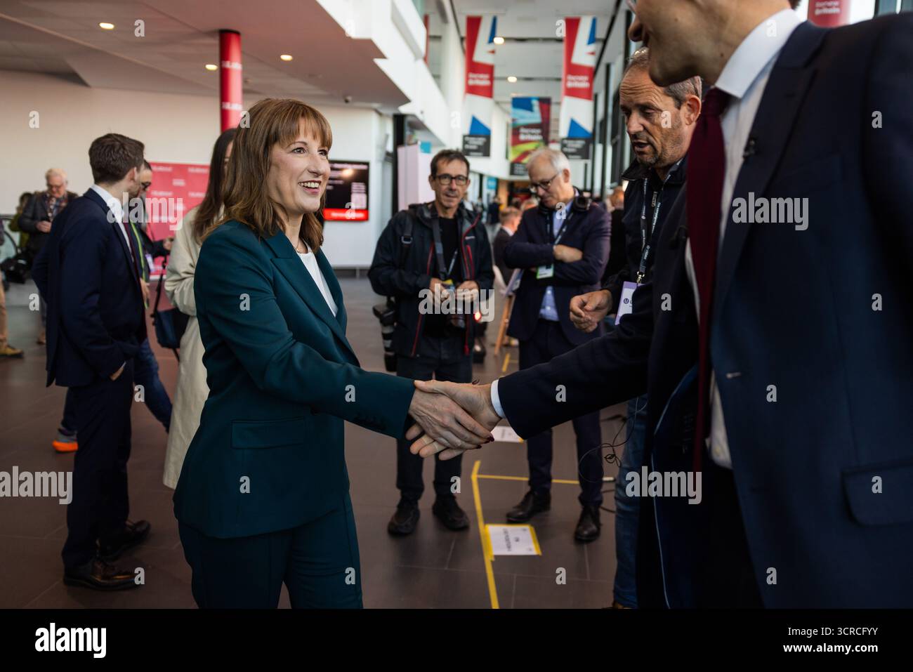 Liverpool, UK. 29 SEP, 2025. Rachel Reeves, Chancellor, does the media ...