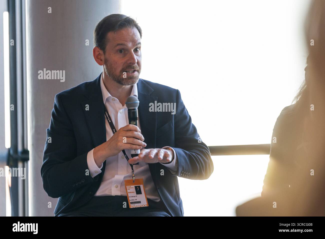 Liverpool, UK. 29 SEP, 2025. Alex Ballinger, MP for Halesowen, speaks ...