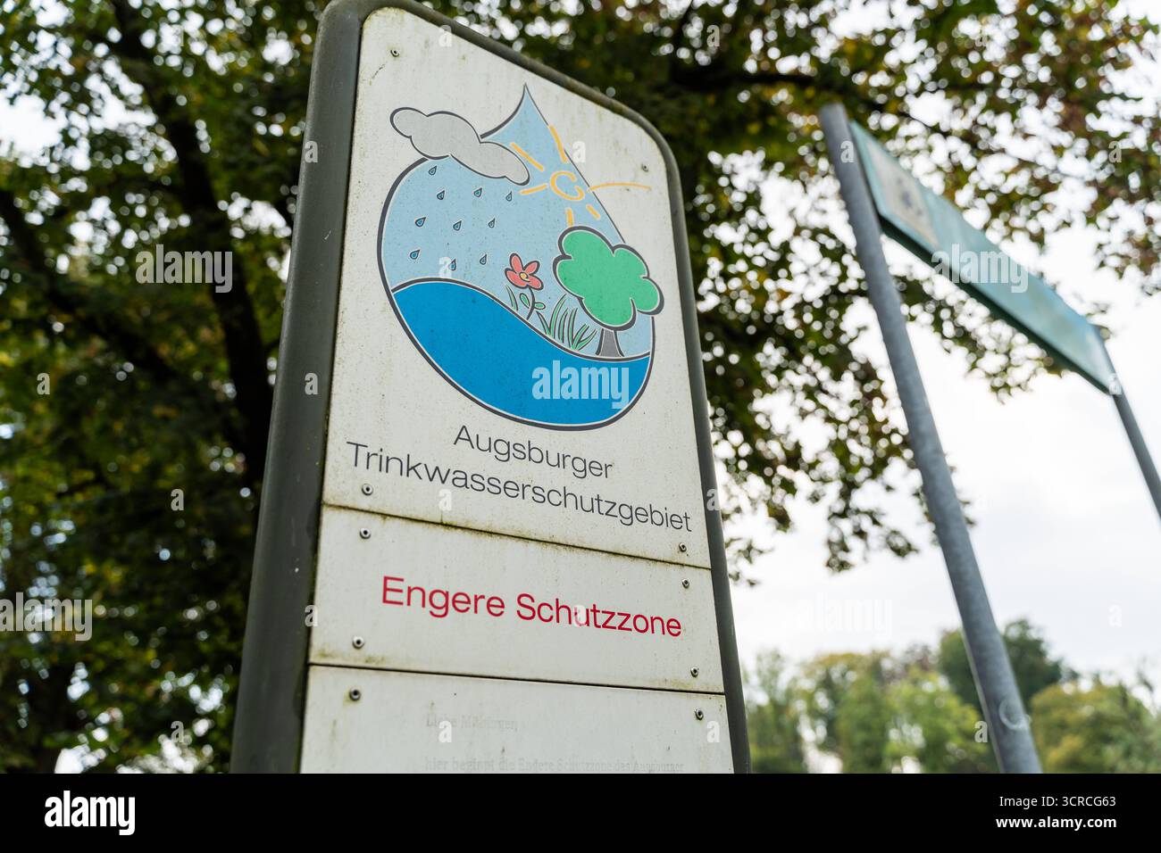 Augsburg, Bavaria, Germany - September 30, 2025: White sign with the ...