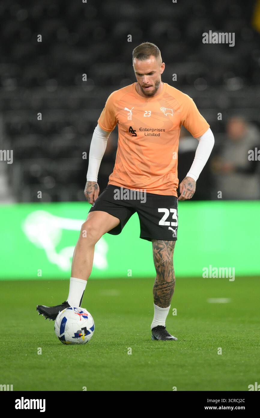 Derby County's Joe Ward warming up prior to the Sky Bet Championship ...