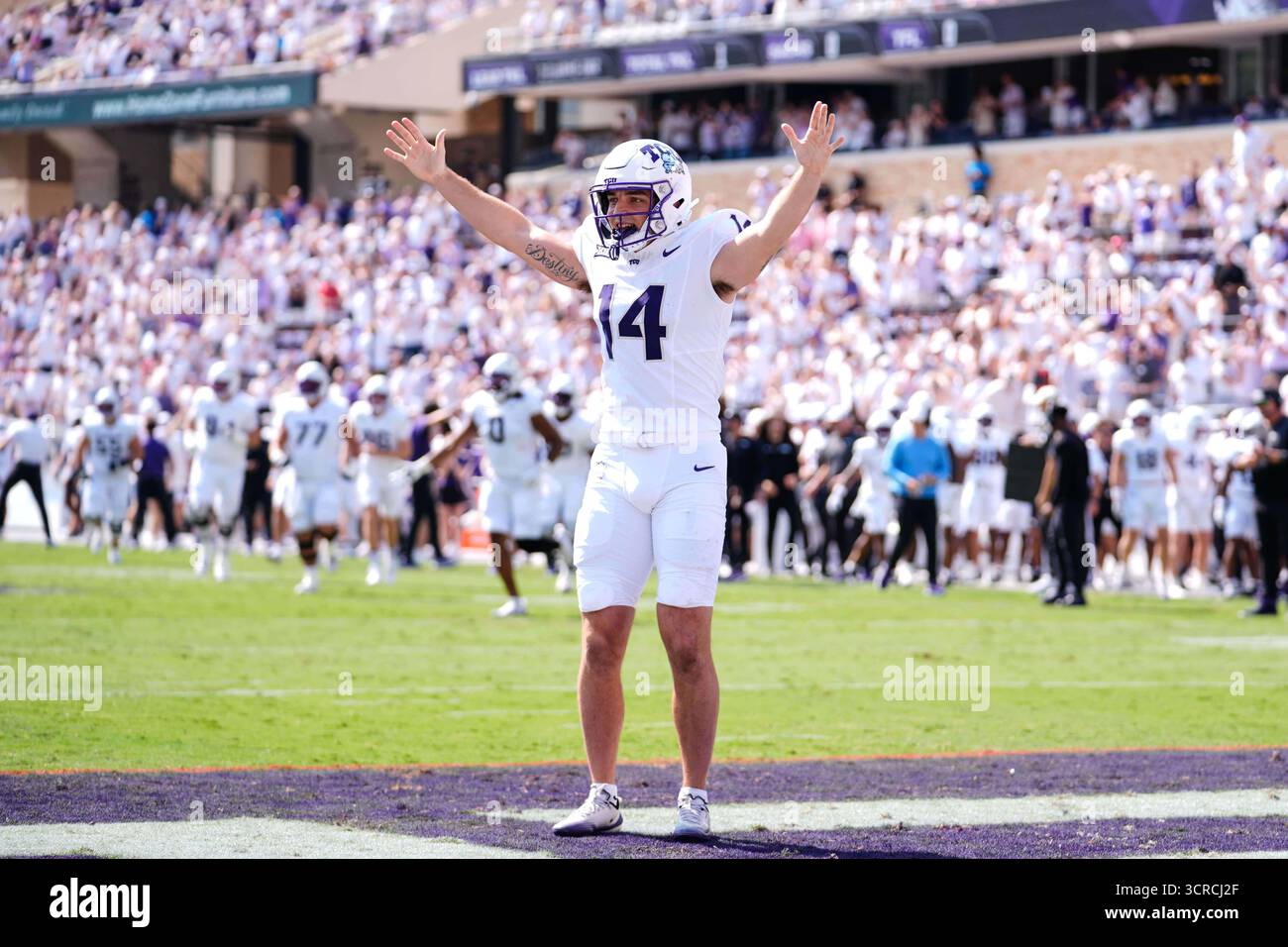 TCU wide receiver Joseph Manjack IV celebrates during an NCAA college ...