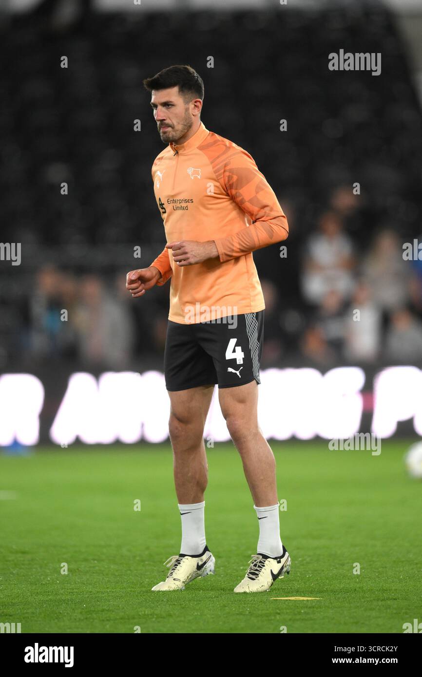 Derby County's Danny Batth warming up prior to the Sky Bet Championship ...