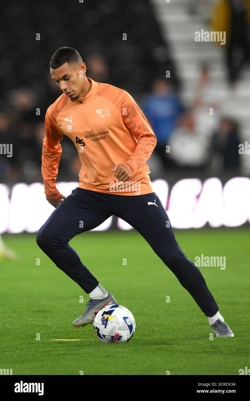 Derby County's Kayden Jackson warming up prior to the Sky Bet ...