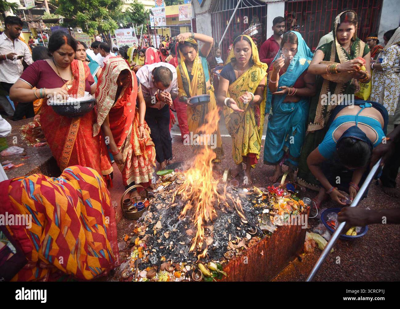 PATNA, INDIA - SEPTEMBER 30: Devotees doing Hawan on the occasion of ...