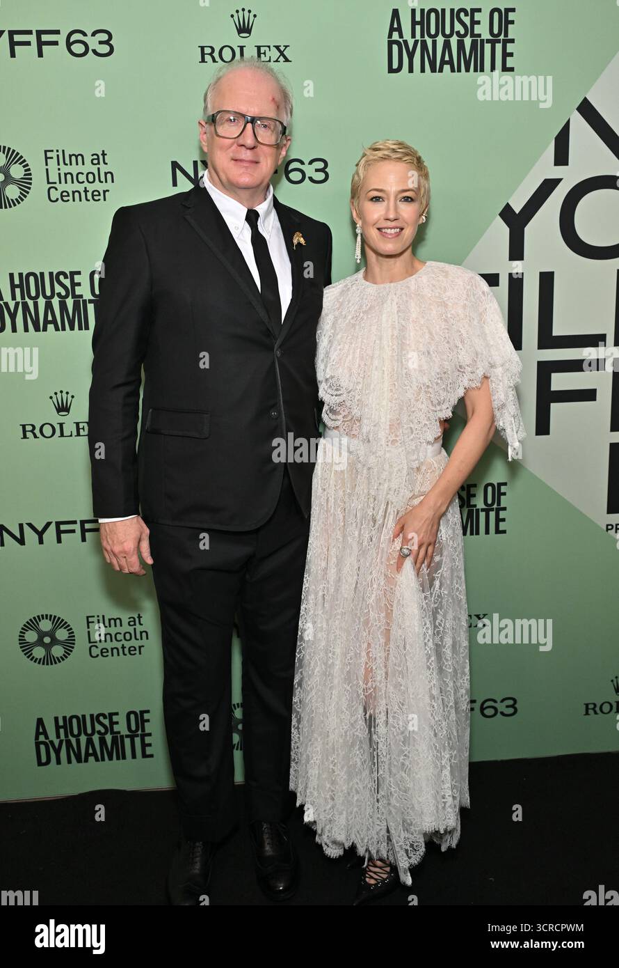 Tracy Letts, left, and Carrie Coon attend the premiere of "A House of ...