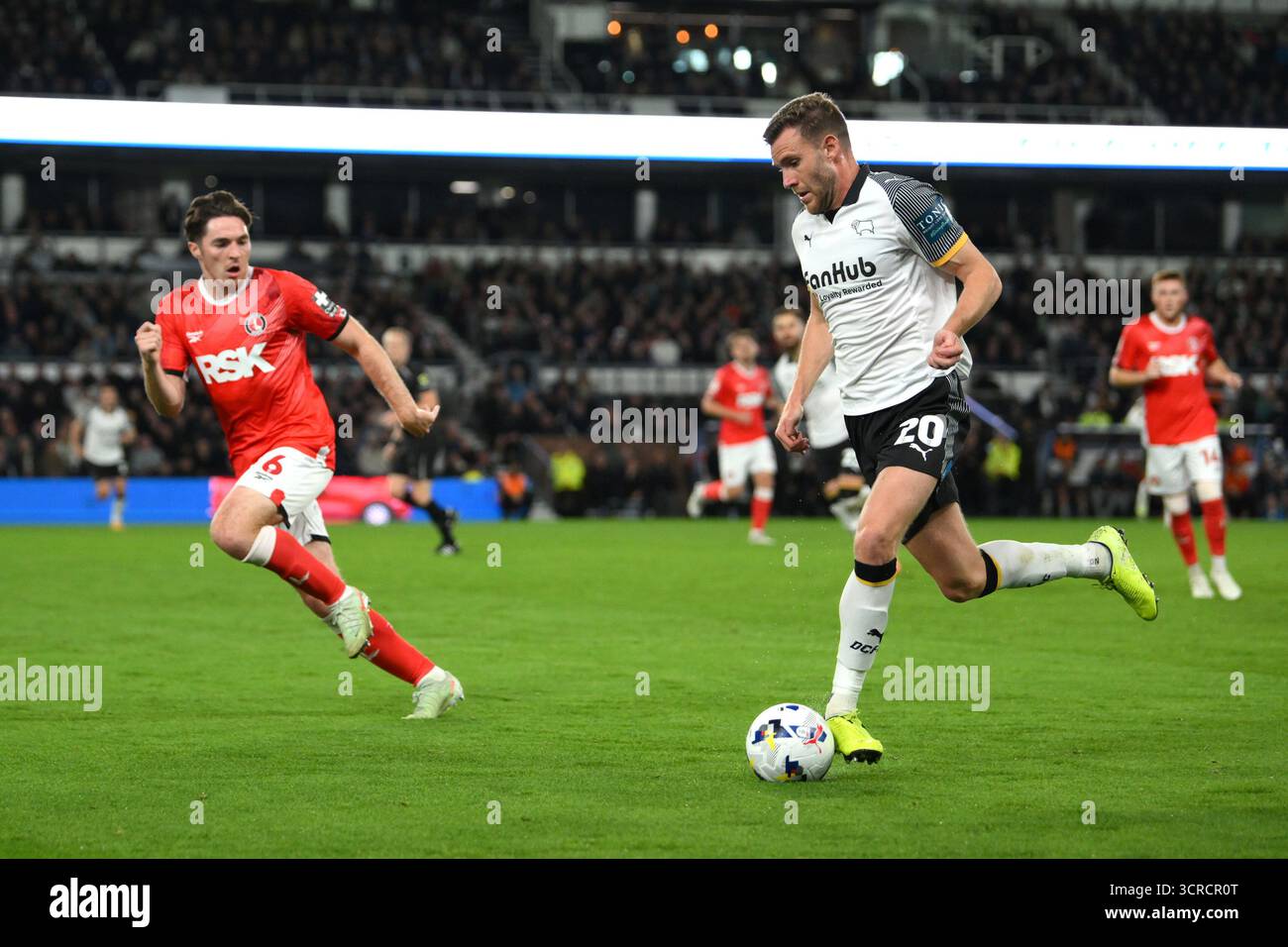 Derby County's Callum Elder (right) and Charlton Athletic's Conor ...