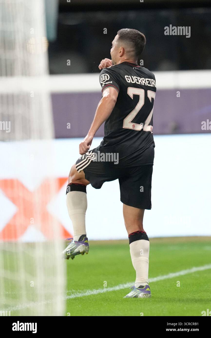 Bayern's Raphael Guerreiro celebrates after scoring his side's second ...