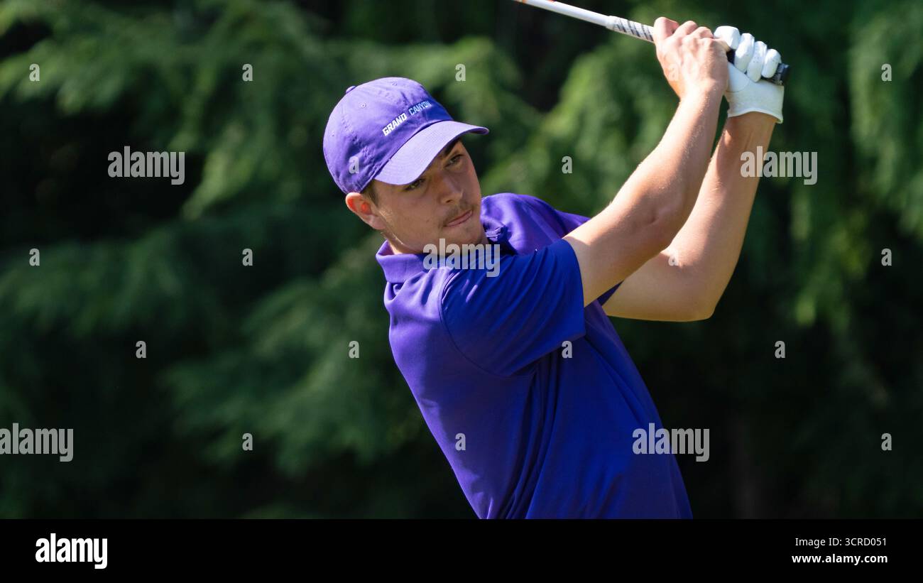 Grand Canyon's Campbell Kerr tees off during an NCAA golf tournament on ...