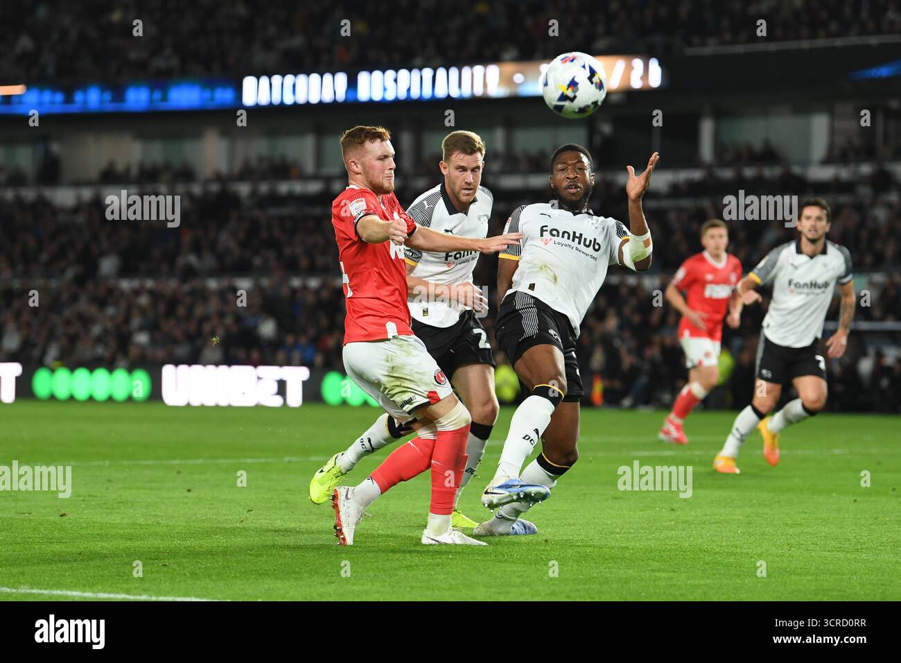 Derby, England. 30th Sep 2025. Sonny Carey and Ebou Adams during the ...