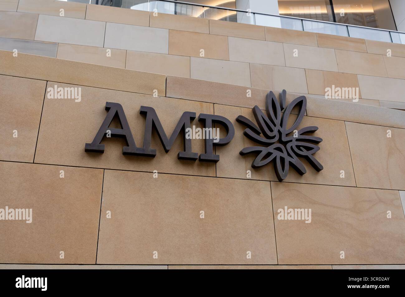 Close up of AMP logo and sign on the building in Sydney, NSW, Australia ...