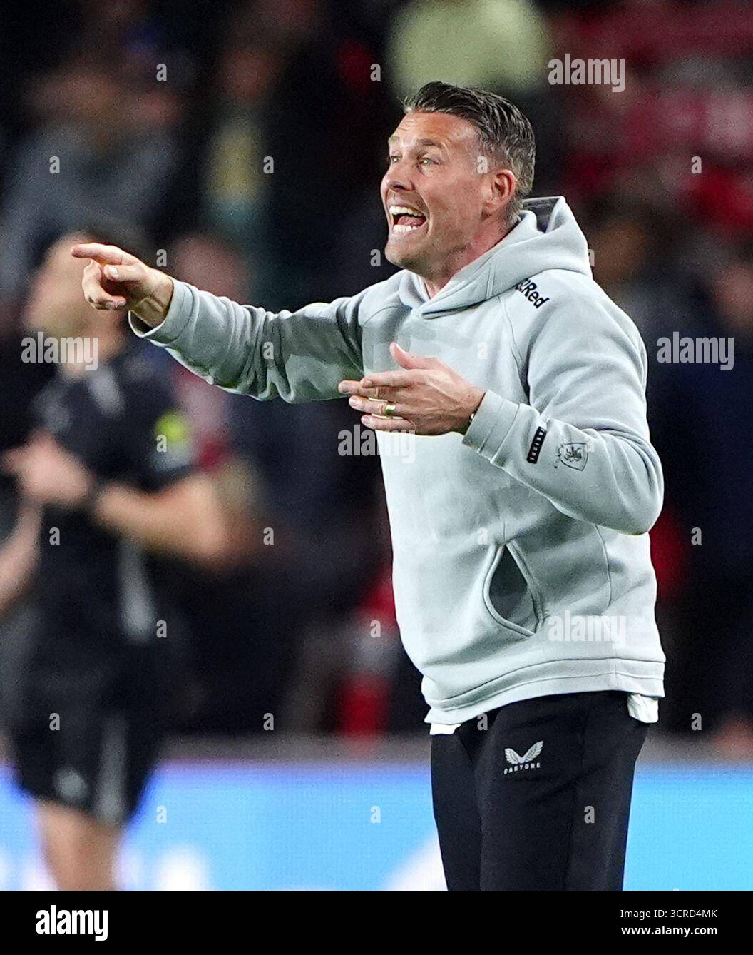 Middlesbrough manager Rob Edwards gestures on the touchline during the ...