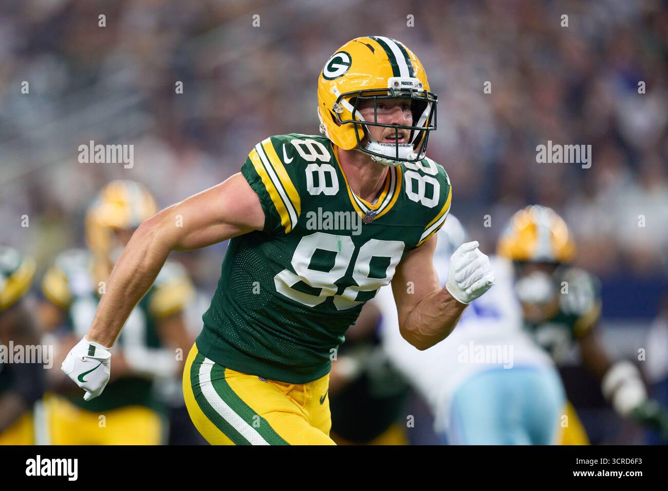 Green Bay Packers tight end Luke Musgrave (88) runs a route against the ...