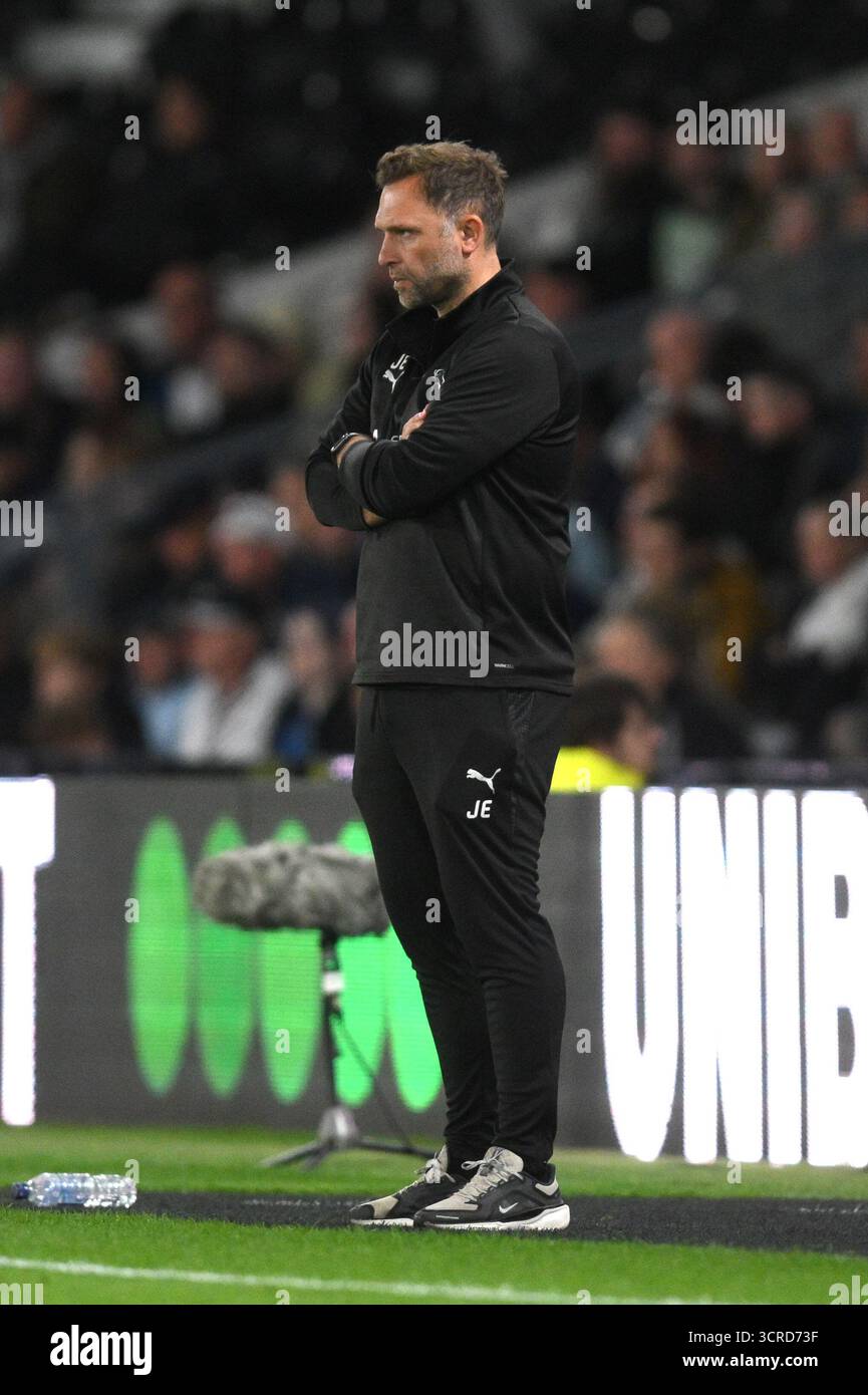 Derby County manager John Eustace during the Sky Bet Championship match ...