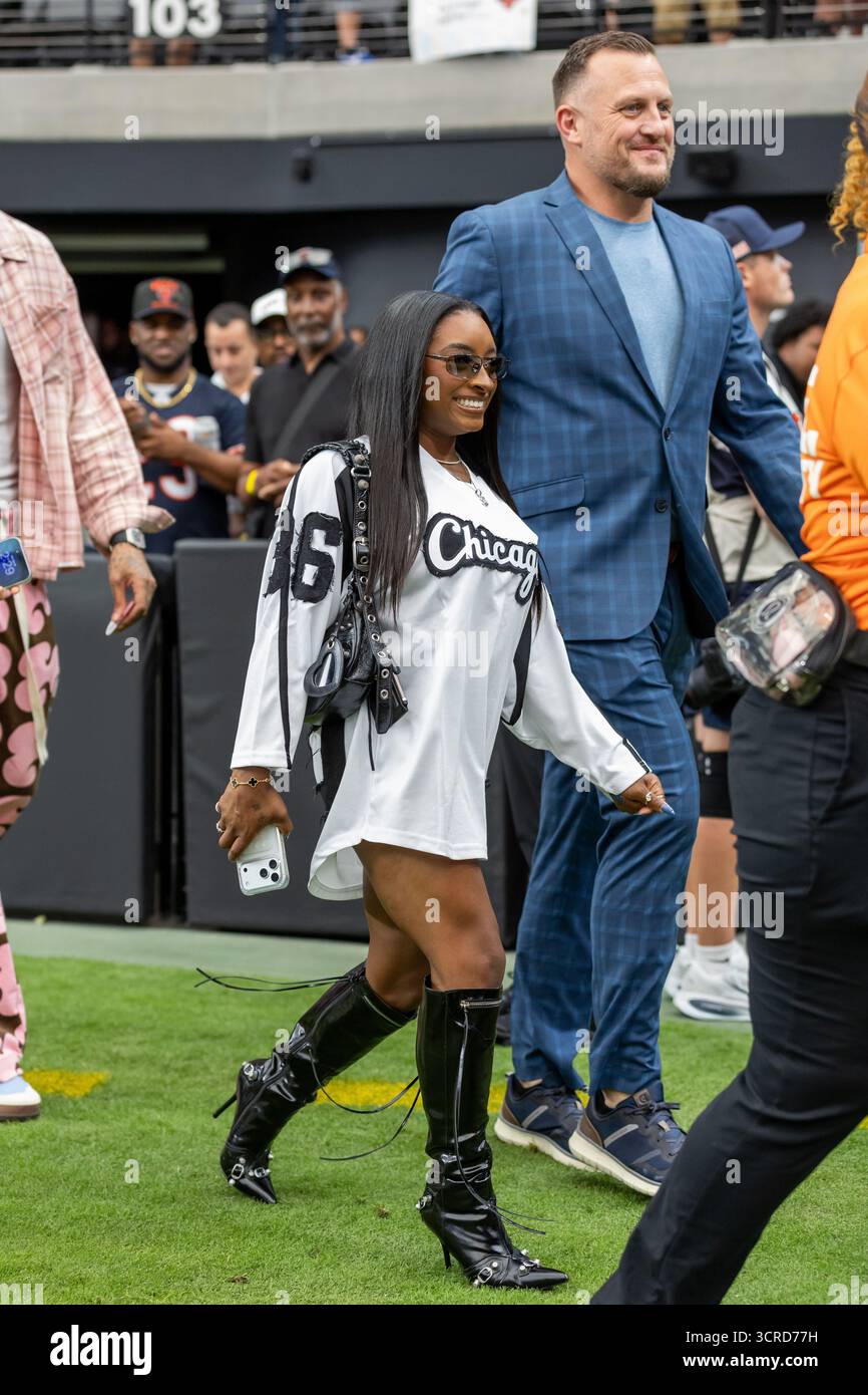 Gymnast Simone Biles attends the Chicago Bears against the Las Vegas ...