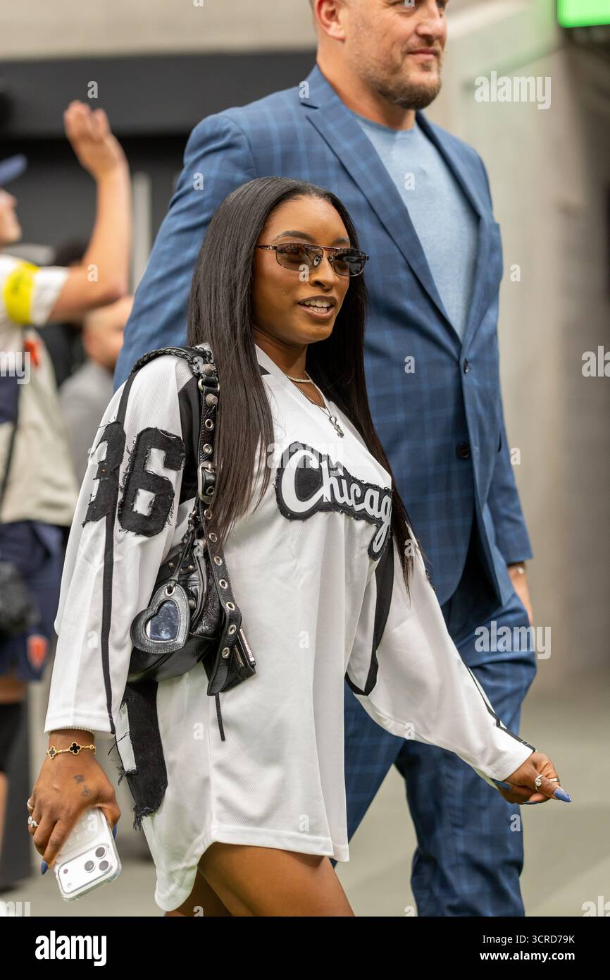 Gymnast Simone Biles attends the Chicago Bears against the Las Vegas ...
