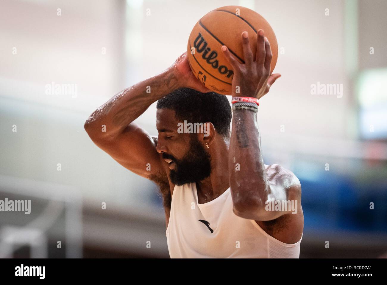Dallas Mavericks' Kyrie Irving practices during NBA basketball training ...