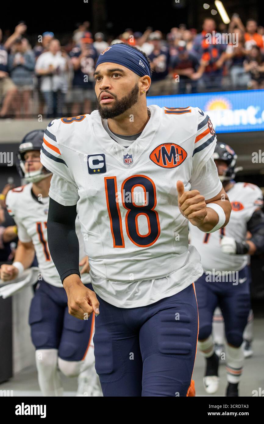 Chicago Bears quarterback Caleb Williams (18) enters the field before ...