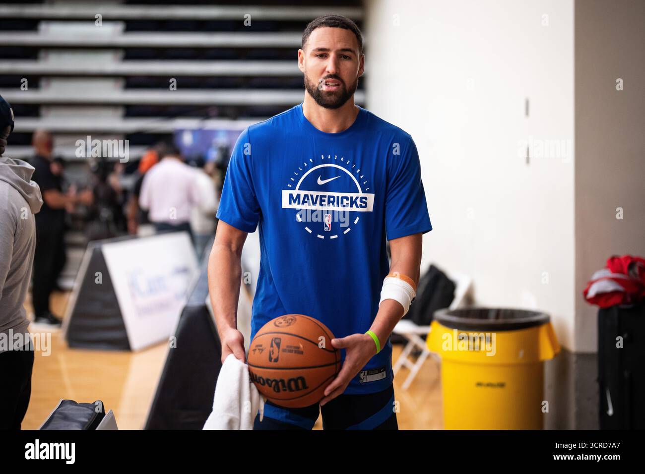 Dallas Mavericks' Klay Thompson walks off the court at NBA basketball training camp at Simon ...