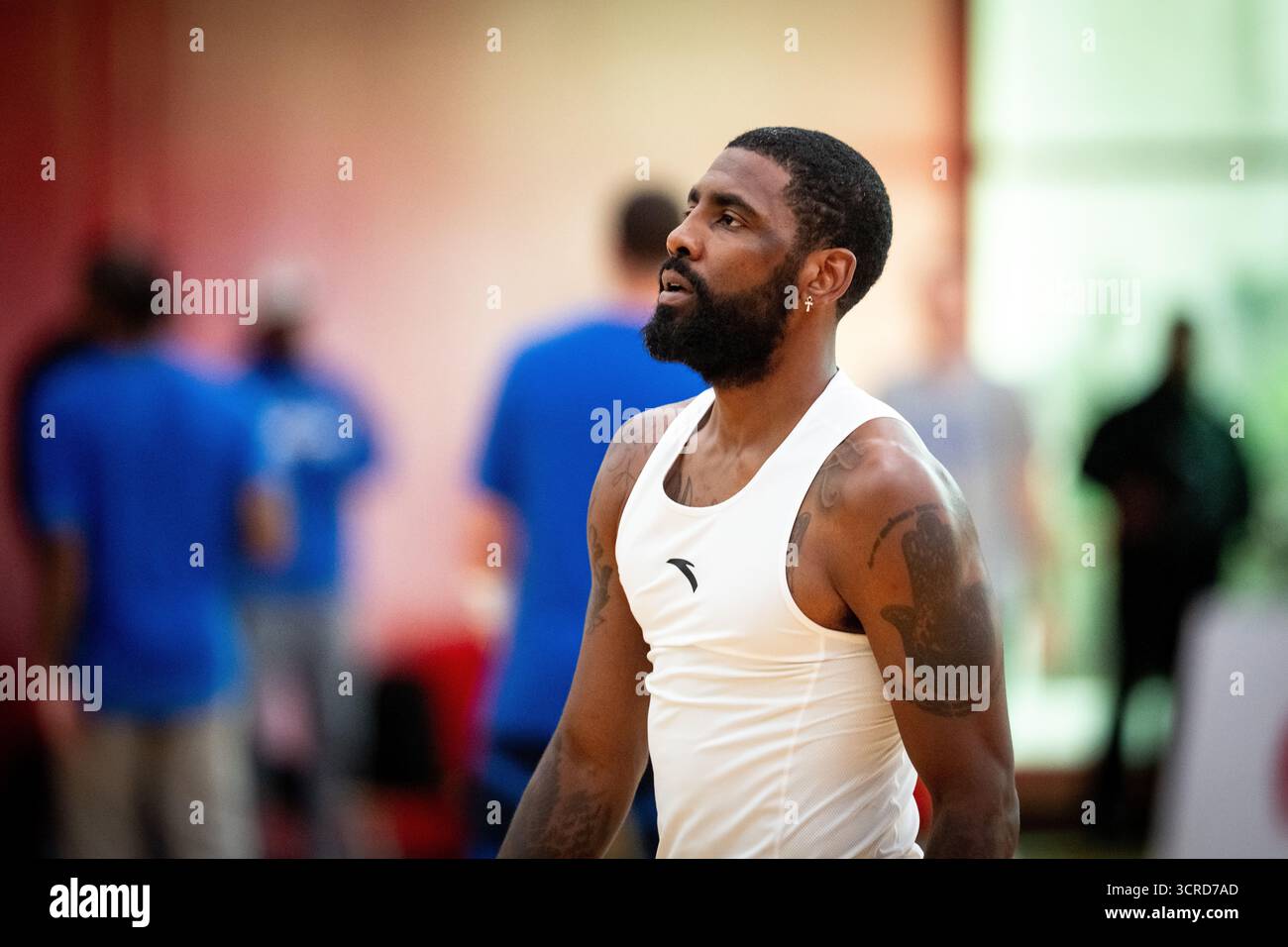 Dallas Mavericks' Kyrie Irving looks on during NBA basketball training ...